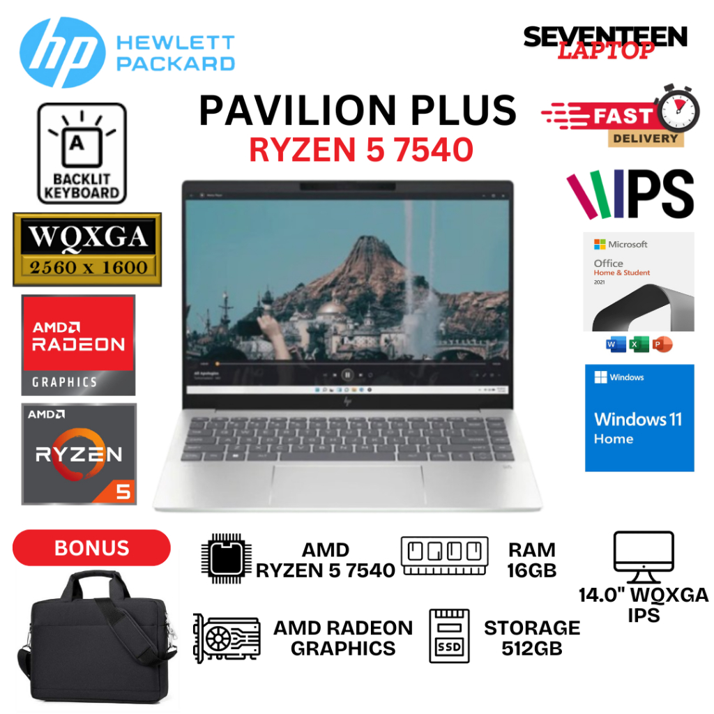 Jual LAPTOP HP PAVILION PLUS 14 RYZEN 5 7540 16GB 512GB W11+OHS 14 ...