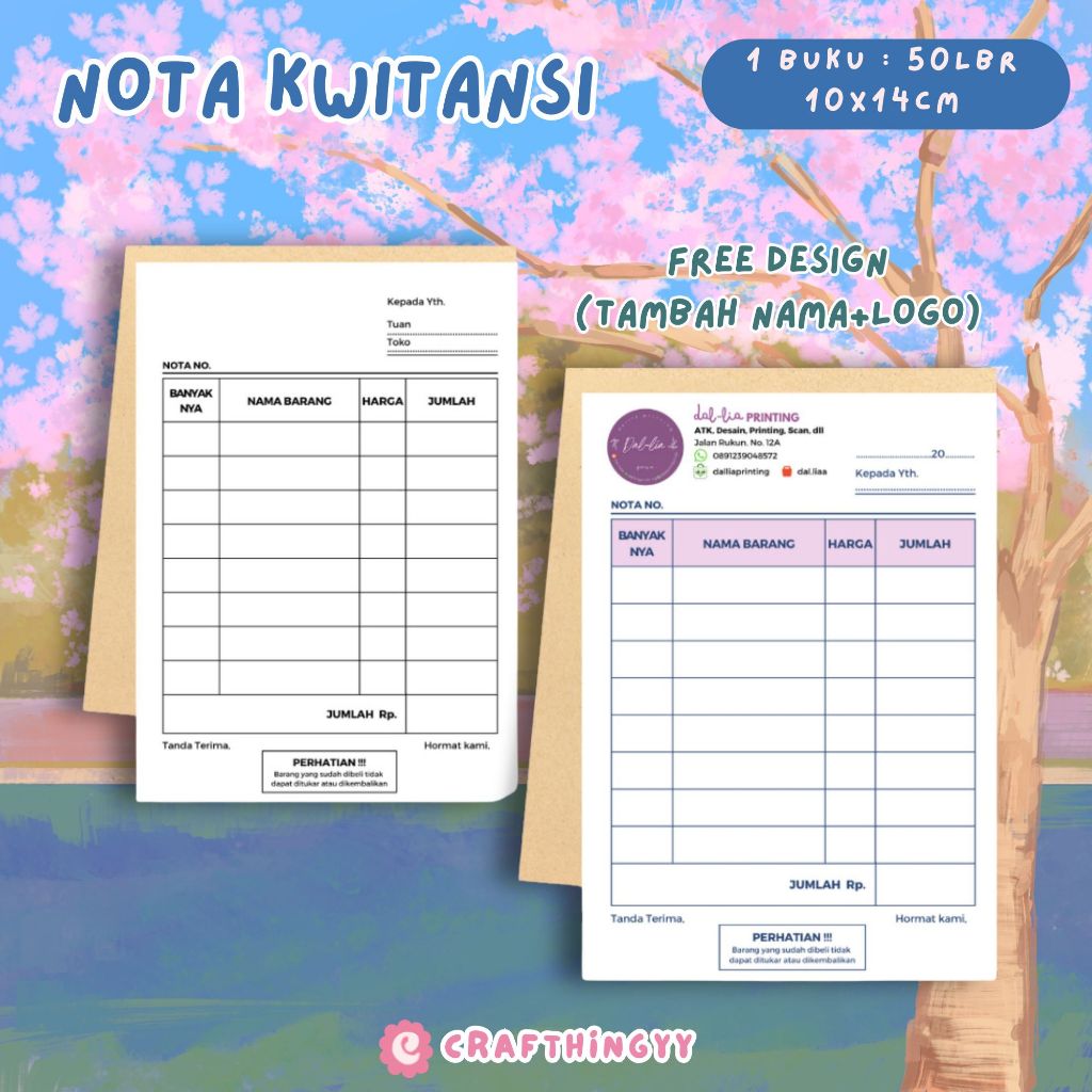 Jual NOTA TOKO CUSTOM 1PLY KWITANSI ISI 50LBR | Shopee Indonesia