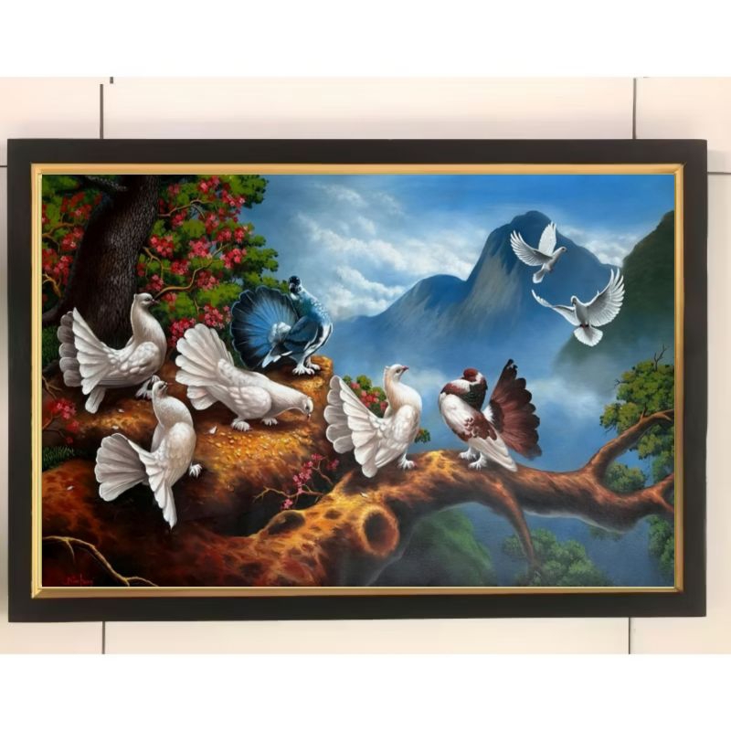 Jual Hiasan dinding lukisan cetak burung merpati putih plus Bingkai ...