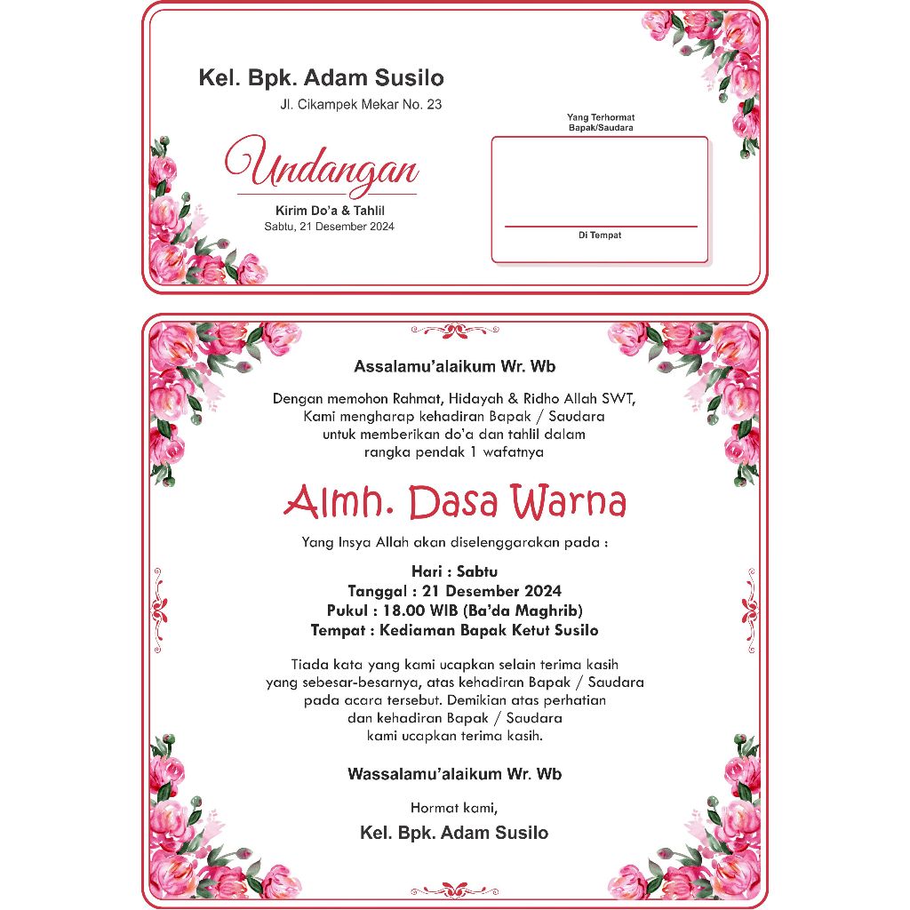 Jual Cetak Undangan Tahlil 7 / 40 / 100 / 1000 Hari Tahlilan, Haul ...