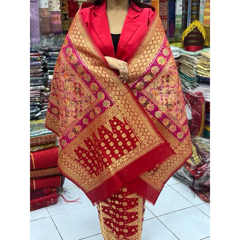 Jual Songket Palembang Asli tenunan motif 3 negri Benang Sutera | Shopee Indonesia