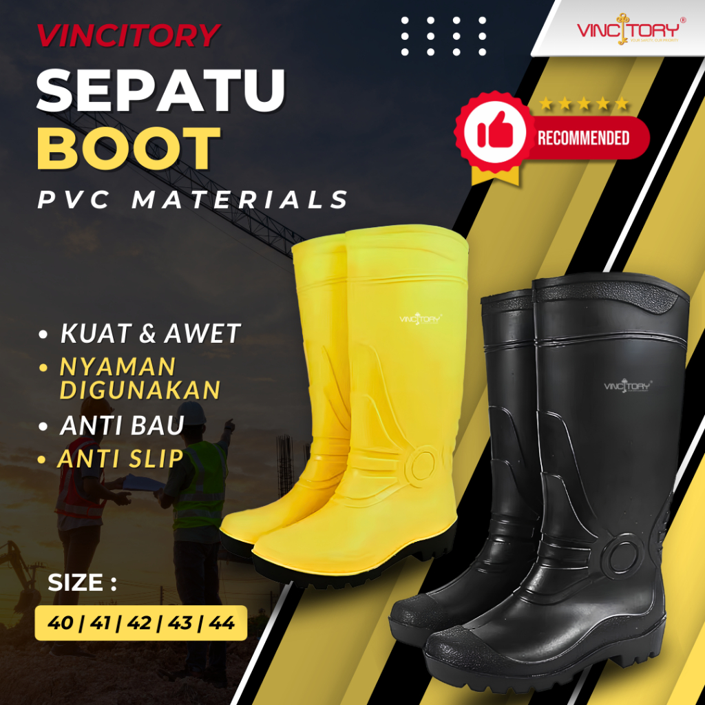 Jual SEPATU BOOTS Karet Tahan Air Premium Serbaguna Bahan PVC VINCITORY ...