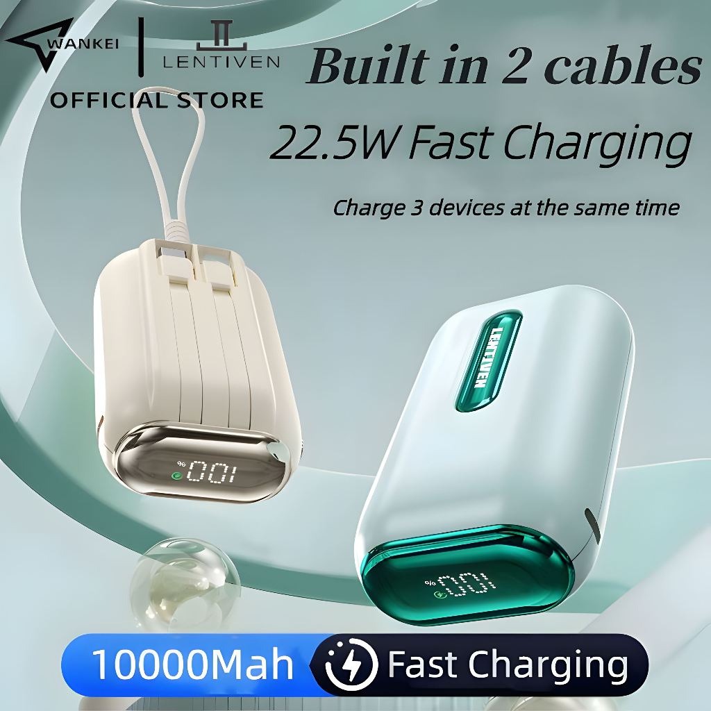 Jual WANKEI LENTIVEN PowerBank 10000mAh Mini Size 2 kabel data type c ...