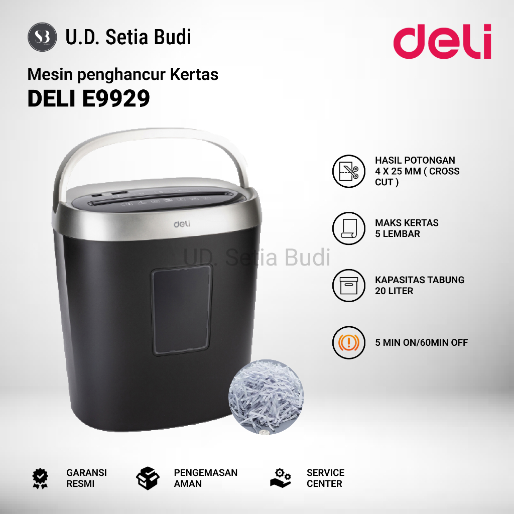 Jual Deli Paper Shredder E9929 Mesin Penghancur Kertas Deli E9929 Kapasitas 5 Lembar 20L ...