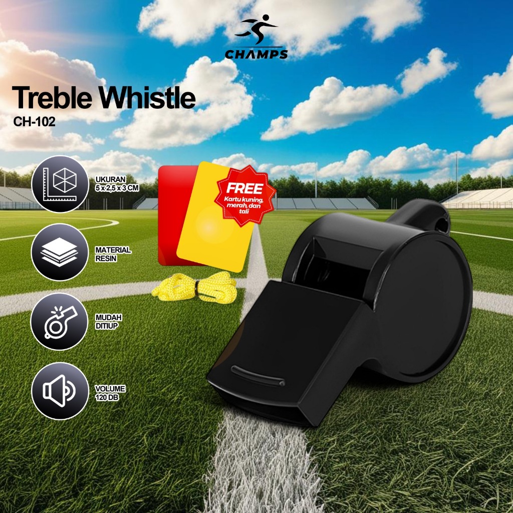 Jual CHAMPS Whistle Peluit Wasit Olahraga Free Kartu Wasit+Tali Lanyard ...