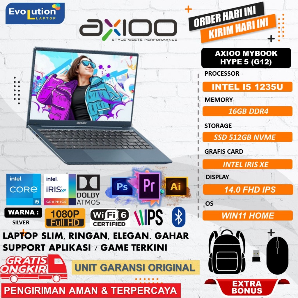 Jual Laptop Axioo Mybook Hype 5 (G12) INTEL I5 1235U 16GB 1TB 14.0 FHD ...