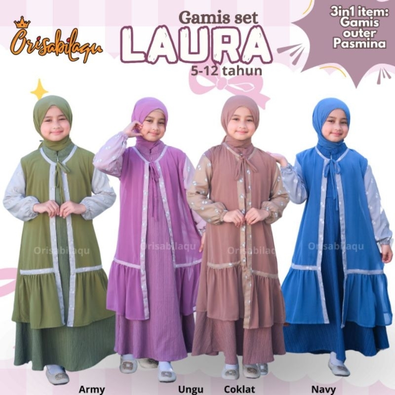 Jual Gamis anak set outher + jilbab 3in1 laura 5-12th by orisabilaqu ...