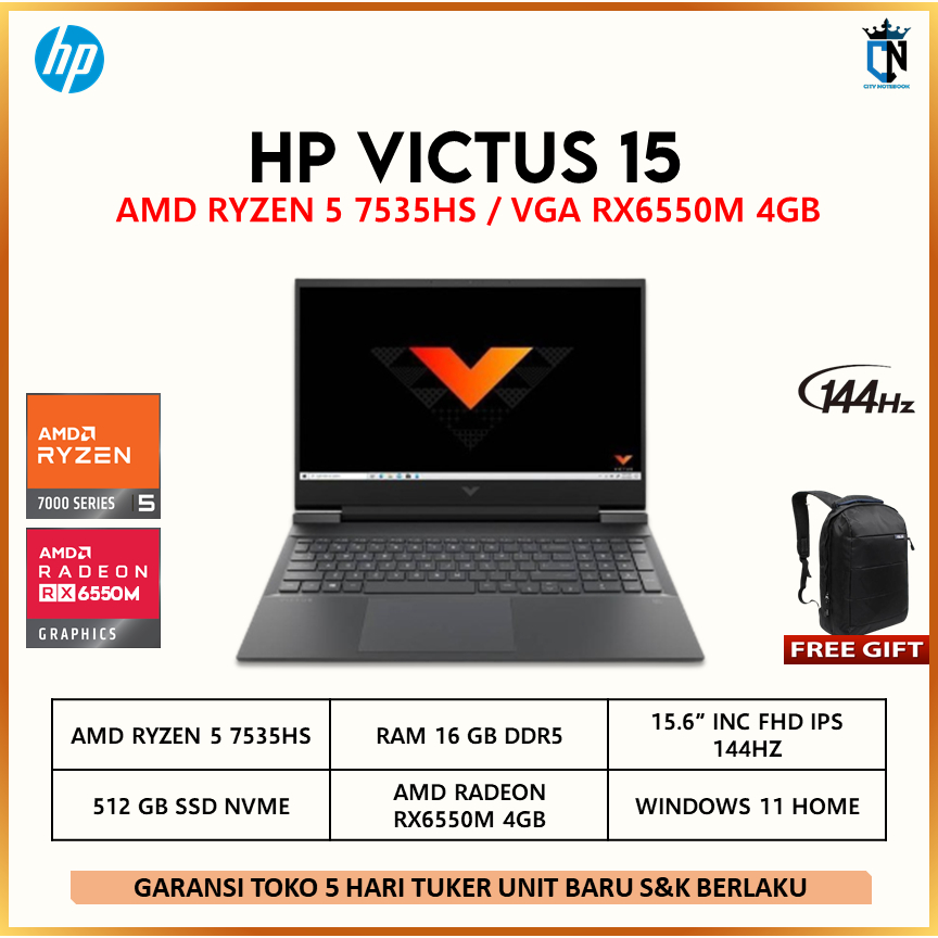 Jual HP VICTUS 15 RYZEN 5-7535HS RX6550M 4GB/ 16GB 512GB W11 15.6" FHD ...