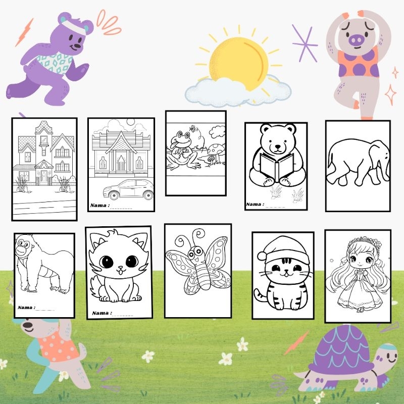 Jual 10 kertas gambar mewarnai ukuran F4 untuk belajar mewarnai anak ...