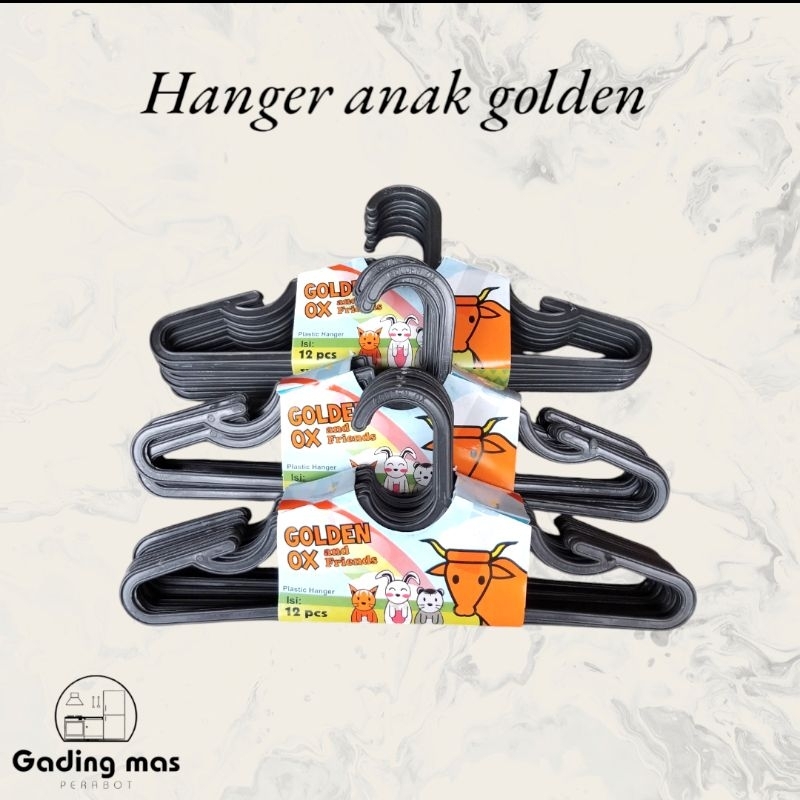 Jual GOLDEN OX HANGER ANAK / HANGER PLASTIK / HANGER HITAM / GANTUNGAN ...