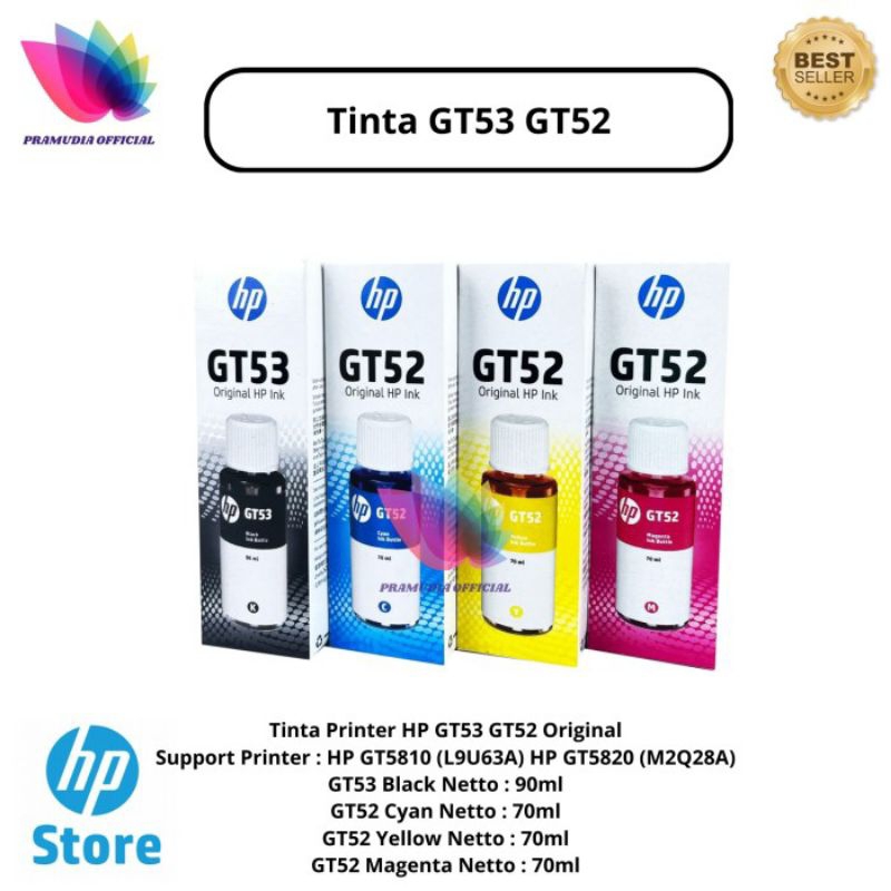 Jual 1 SET 4 PCS TINTA HP GT53 GT52 For Printer GT5810 GT5820 Original ...