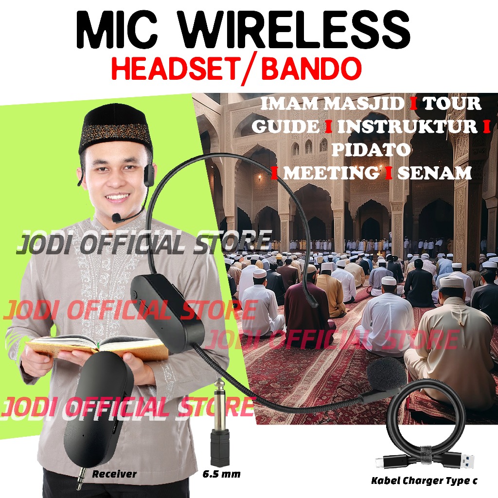 Jual Microphone Mic Clip On Wireless Imam Masjid Bando UHF 2.4G ...