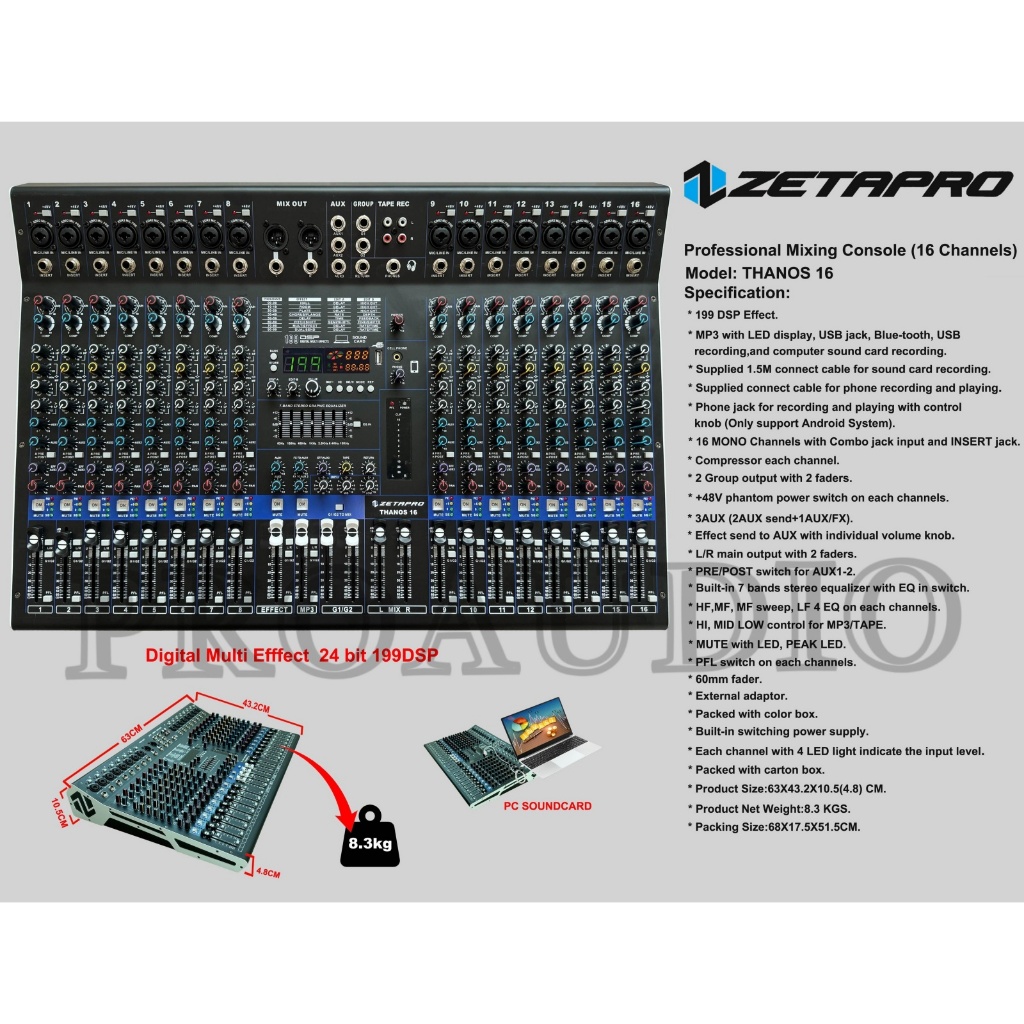 Jual MIXER AUDIO ZETAPRO THANOS 16 / THANOS16 Mixer 16 Channel Thanos-16 Effect Reveb 199 Dsp ...