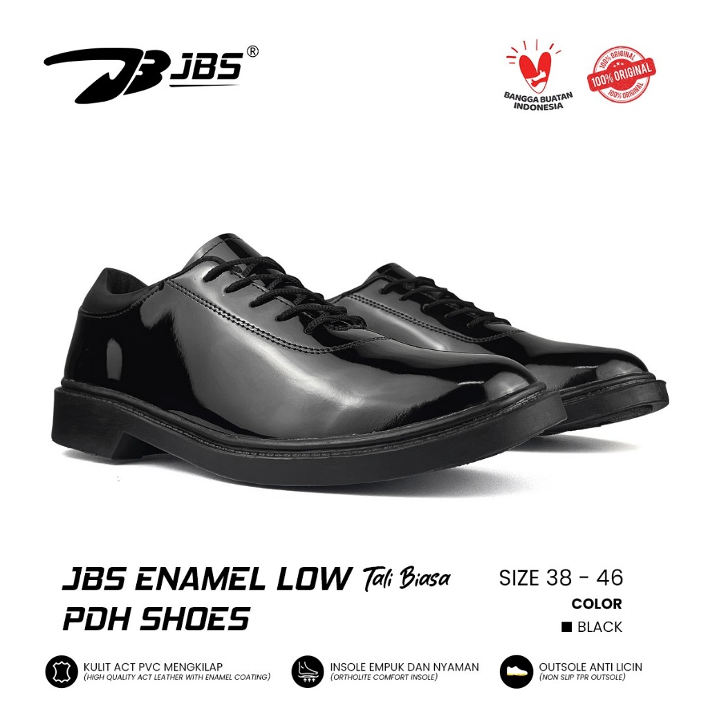 Jual Sepatu PDH Enamel Low Tali Casual Hitam Mengkilap Pria Satpam ...