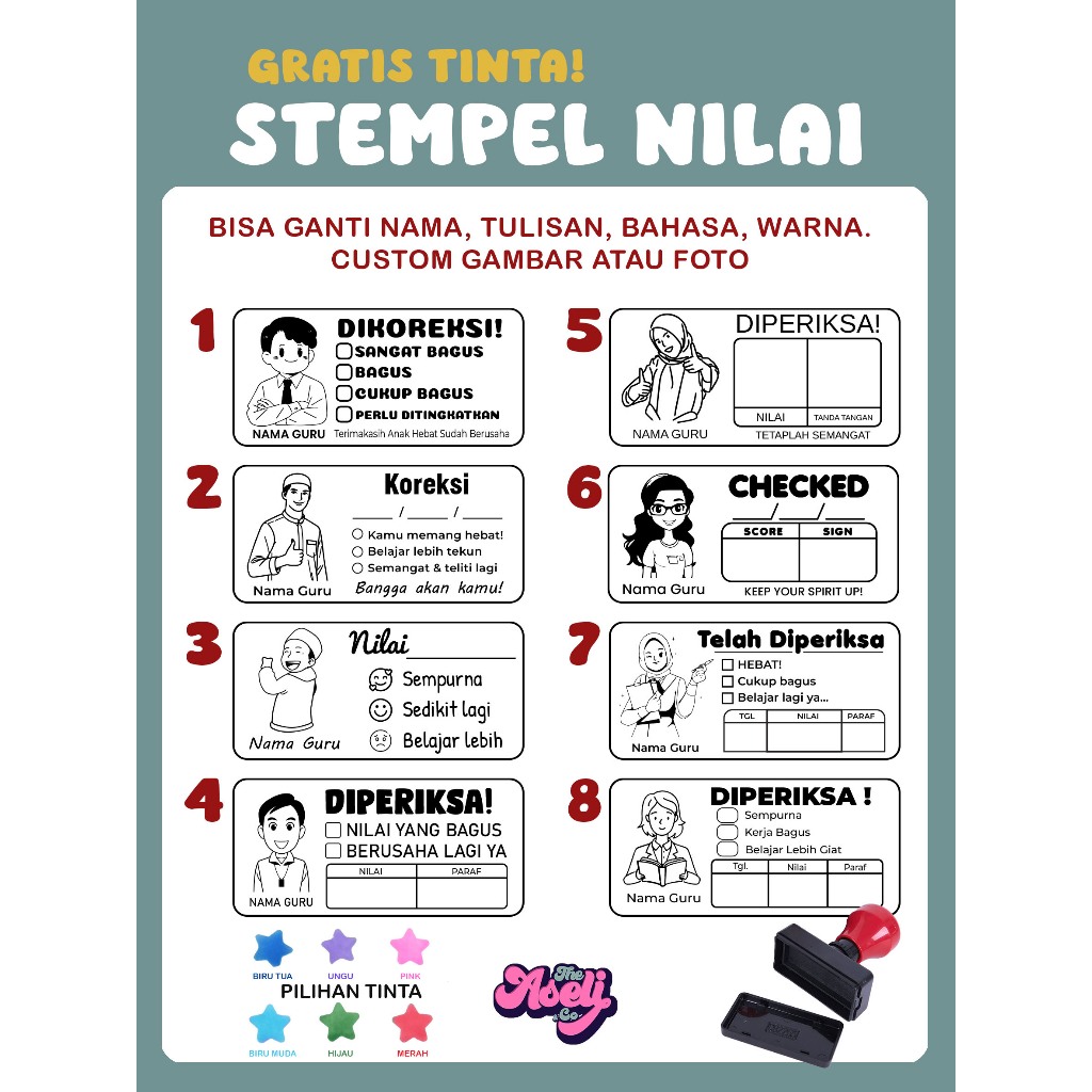 Jual Stempel guru untuk penilaian dan paraf custom nama dan tulisan ...
