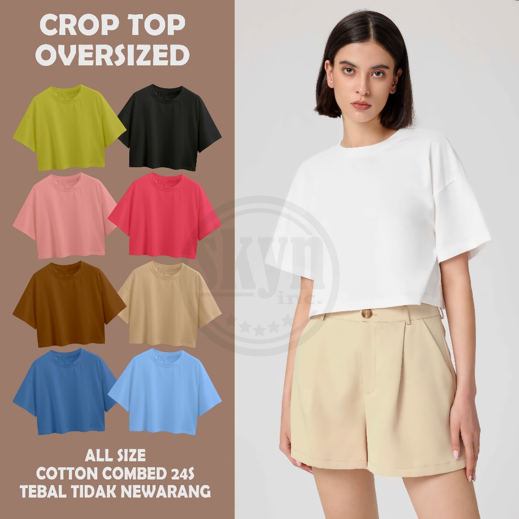 Jual SKYN - CROP OVERSIZED COTTON COMBED 24S TEBAL T-SHIRT CROP ...