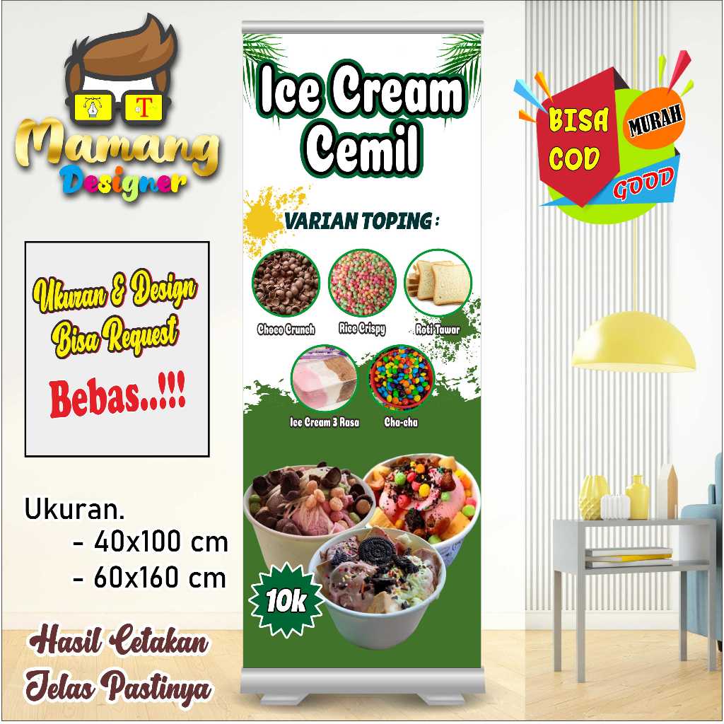 Jual Spanduk Banner Custom Dagang Es Krim Cemil Bahan Kuat | Shopee ...
