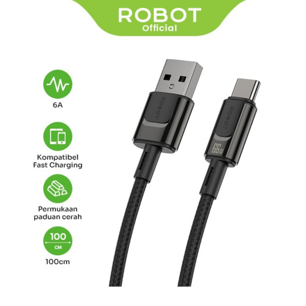 Jual ROBOT RZC100 Kabel Data usb Type C 6A 66W 100 Cm | Shopee Indonesia