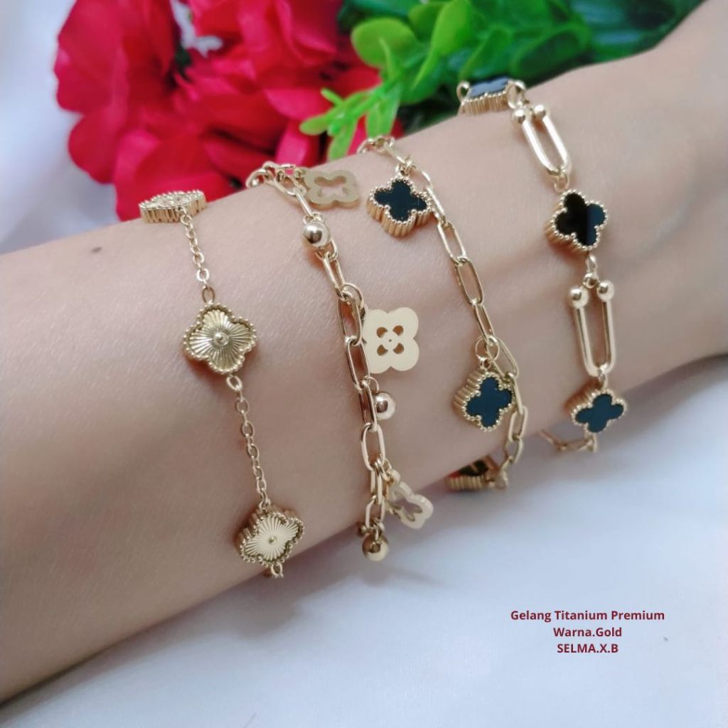 Jual Gelang Clover Titanium Premium Wanita Perhiasan Aksesoris Lapis ...