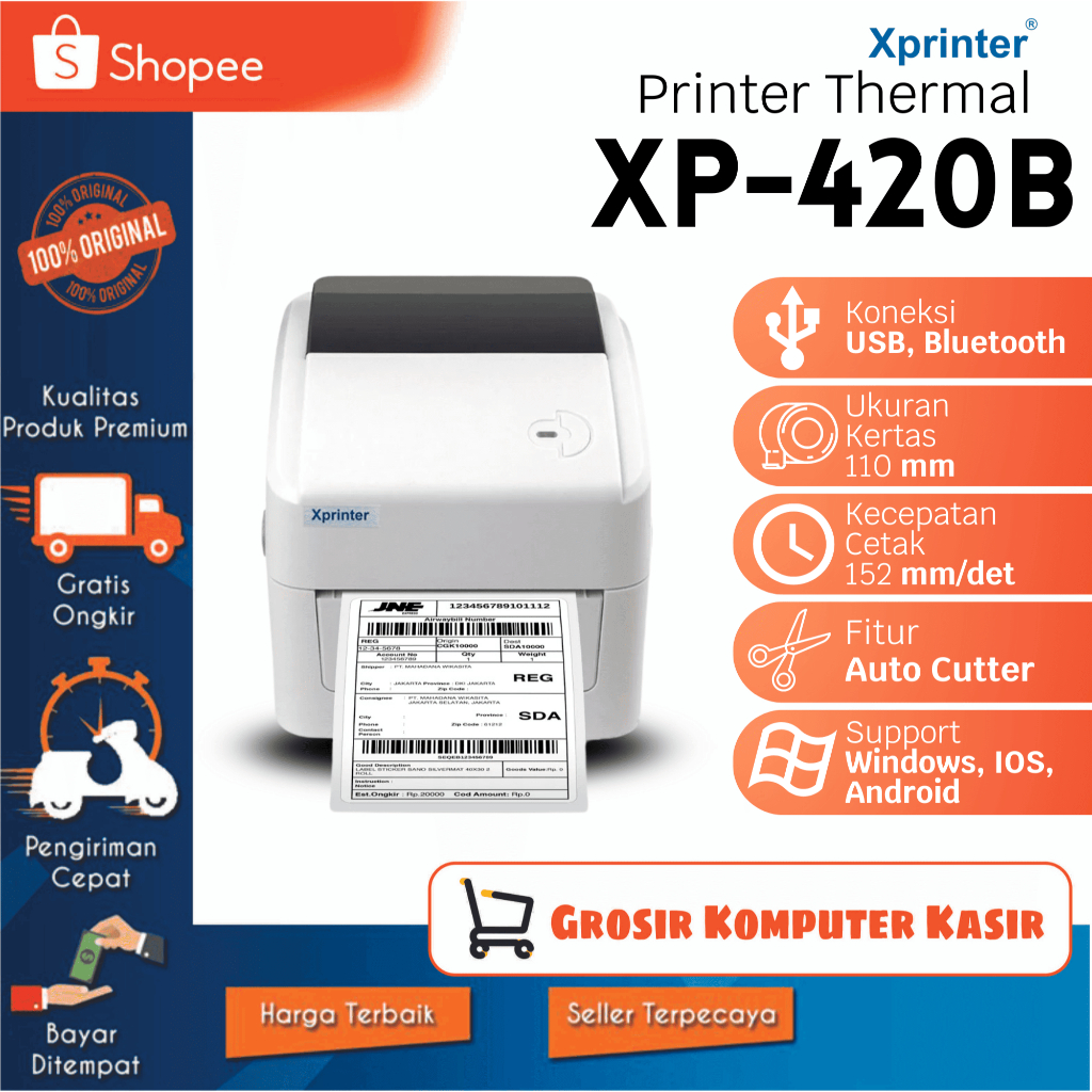 Jual FixPrint BARCODE THERMAL PRINTER XPRINTER XP-420B PRINT RESI LABEL ...