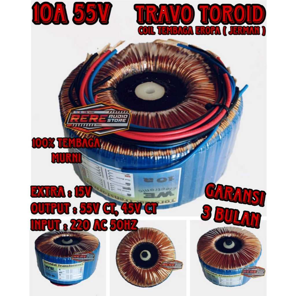 Jual Trafo Donat / Trafo Balap / Travo Toroid 10A Besar CT 55V 45V Tembaga Murni HELENIC Jerman ...