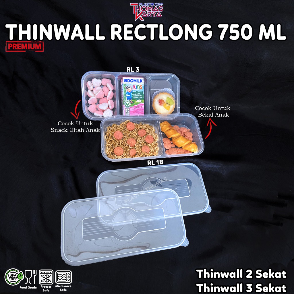 Jual 50pcs Thinwall 750ml Sekat RL3 RL1B Rectangle Long Wadah Plastik ...