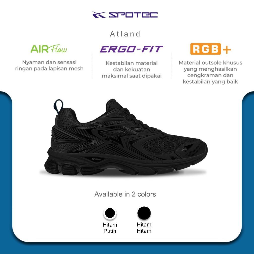 Jual SPOTEC Sepatu STUDENT Artikel ATLAND-Hitam/Hitam Spotec Original ...
