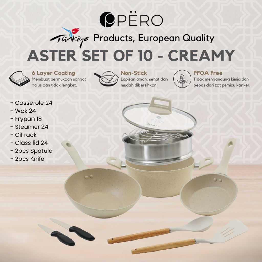 Jual Pero Aster Granite Cookware Set of 10 Wokpan 24cm, Casserole 24cm ...