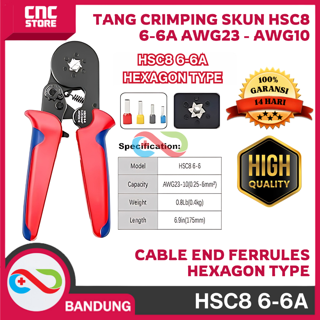 Jual TANG CRIMPING SKUN HSC8 6-6 AWG 23-10 CABLE END FERRULES | Shopee ...