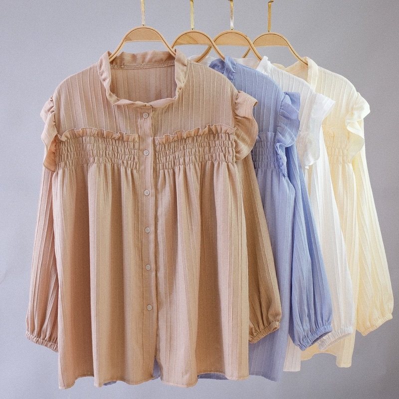 Jual Blouse Kemeja Ruffle Polos Wanita / Atasan Wanita Bahan Lavanda ...