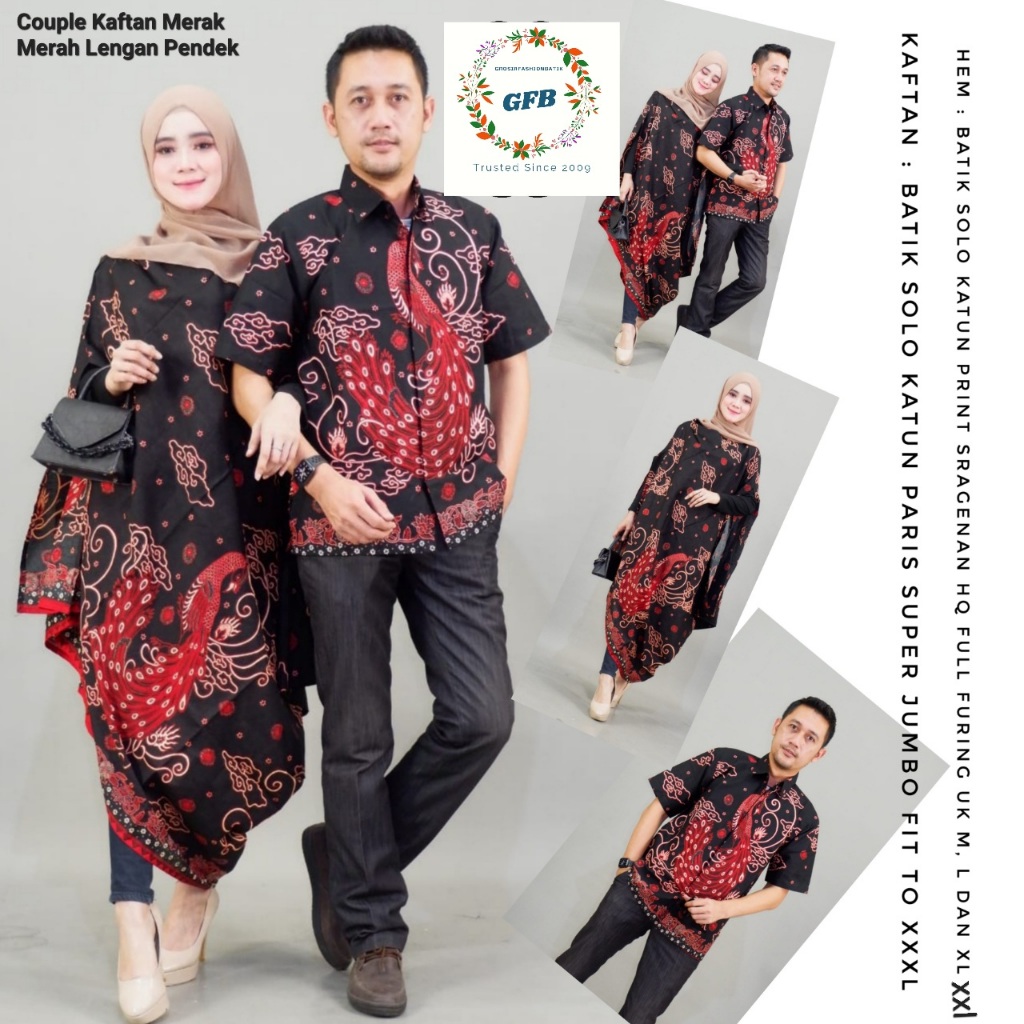 Jual Couple Kaftan Asimetris Merak Merah Lengan Pendek. Couple Batik ...