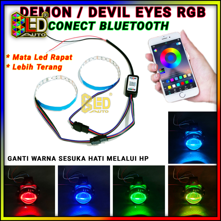 Jual Bledauto Lampu Demon Devil Eyes RGB 360 Bluetooth App Led Rapat ...