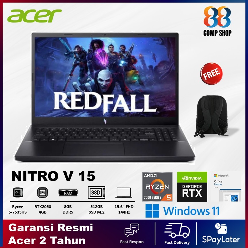 Jual ACER NITRO V 15 RYZEN 5 7535HS RTX2050 4GB/ 8GB 512GB W11+OHS 15 ...