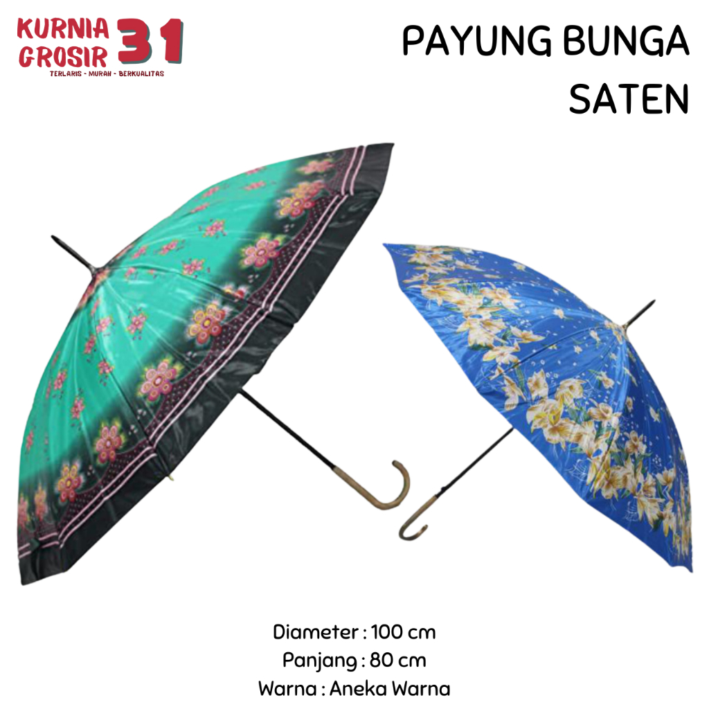 Jual Payung LAYAR SATEN BUNGA Handle Emas 16 Jari / Perlengkapan Rumah ...