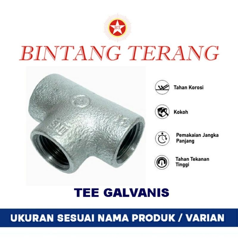 Jual Tee Besi Galvanis 1/2" - 3/4" - 1" inch / Tee Drat Galvanis / Tee ...