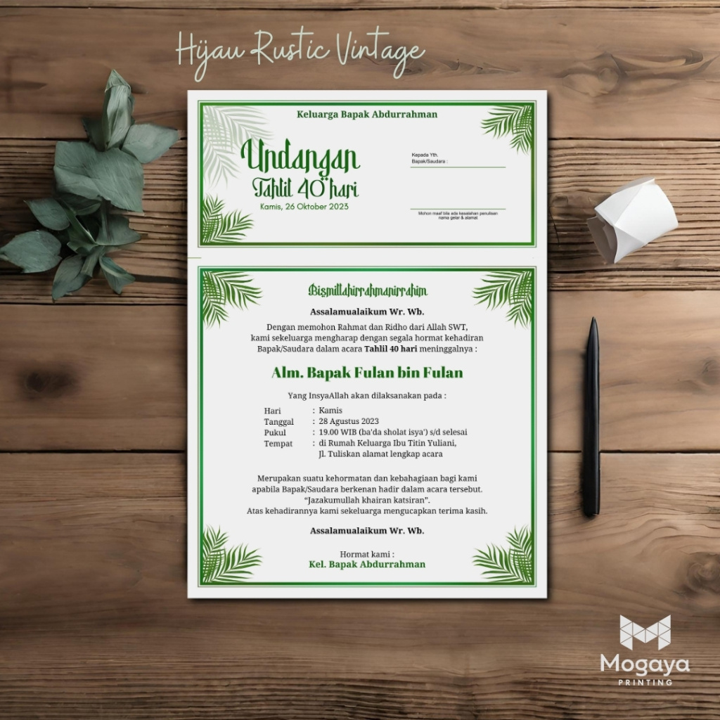 Jual Undangan Tahlil A5 HVS 70 GSM Warna Hijau Mogaya Printing | Shopee ...