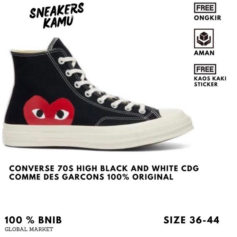 Jual Converse 70s High Black And White CDG Comme Des Garcons Unisex 100 ...