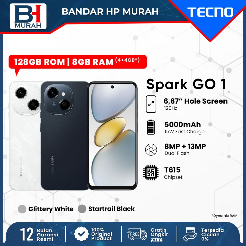 Jual TECNO SPARK GO1 GO 1 4+4GB* / 128GB 120Hz Display Battery 5000mAh+15W IP54 Android Original ...