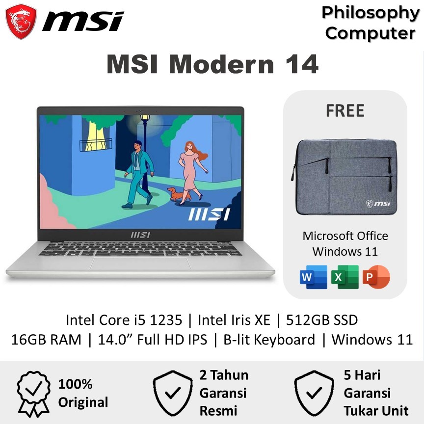 Jual Laptop MSI Modern 14 C12MO Intel Core i5-1235 8GB/16GB 512GB 14.0 Full HD IPS BLIT Windows ...