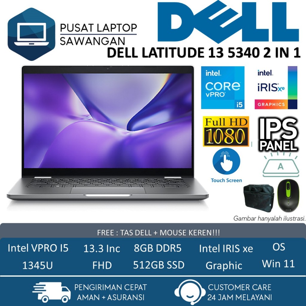 Jual LAPTOP DELL LATITUDE 13 5340 2IN1 INTEL VPRO I5 1345U 8GB DDR5 ...