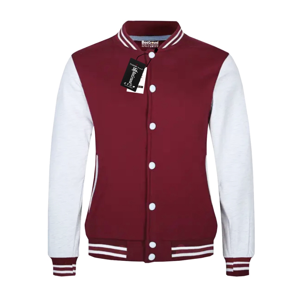 Jual BeeGround Jaket Baseball Kancing Varsty Marun Putih Keren Motif ...