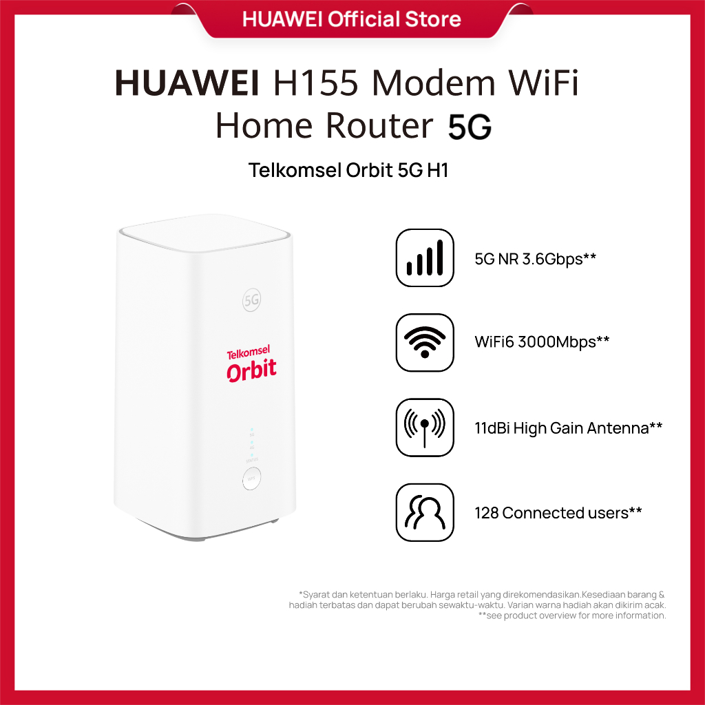 Jual HUAWEI Telkomsel Orbit 5G H1 H155 Home Router Modem WiFi 5G High ...