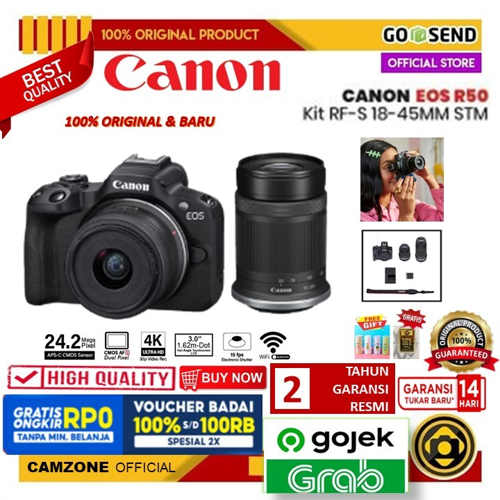 Jual Canon EOS R50 kit 18-45mm + 55-210mm Mirrorless Camera EOS R 50 Original - Garansi Resmi ...
