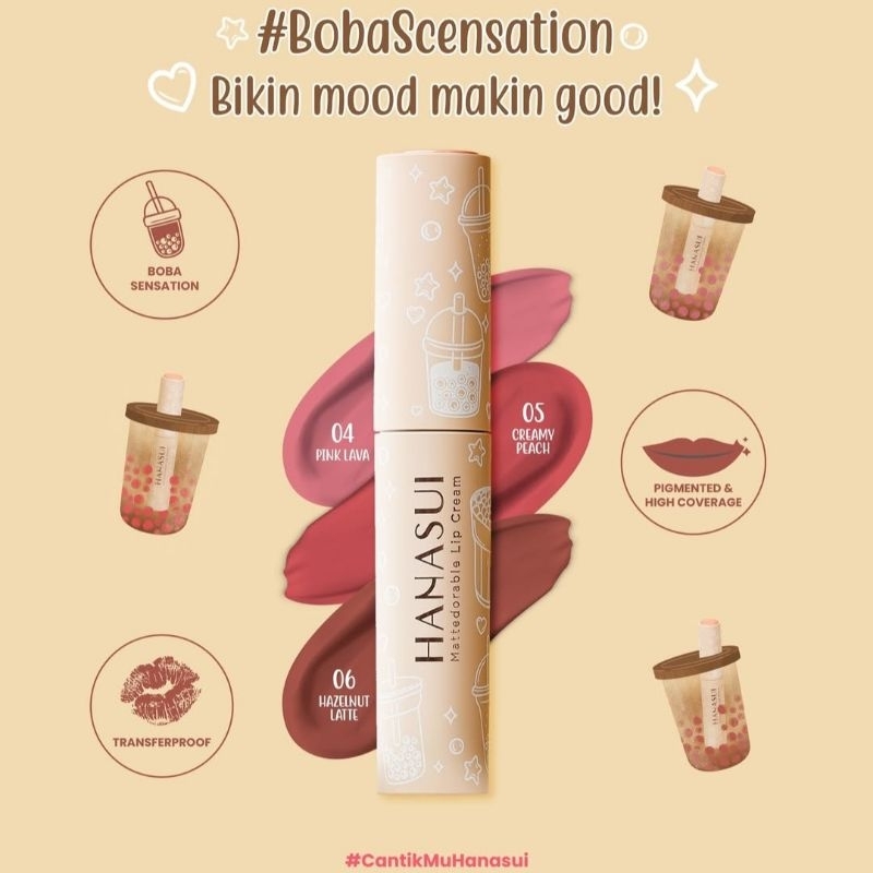 Jual Hanasui Mattedorable Lip Cream Boba - Velvet Matte Finish ...