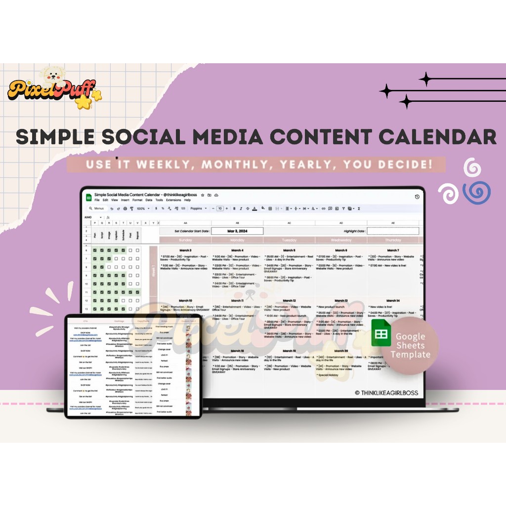 Jual Social Media Content Calendar Marketing Planner Simple Content ...