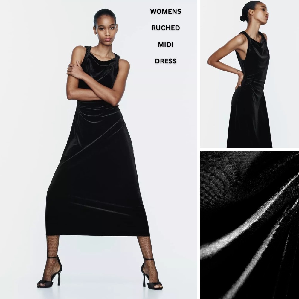 Jual Dress Midi Bodycon Wanita Tanpa Lengan (ZR59 VELVET-BLACK DR ...
