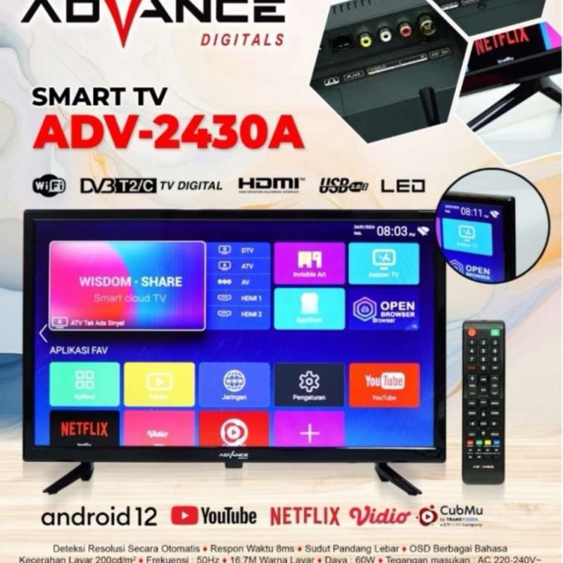 Jual LED TV ANDROID SMART 24 INCH ADVANCE (ADV-2430) | Shopee Indonesia