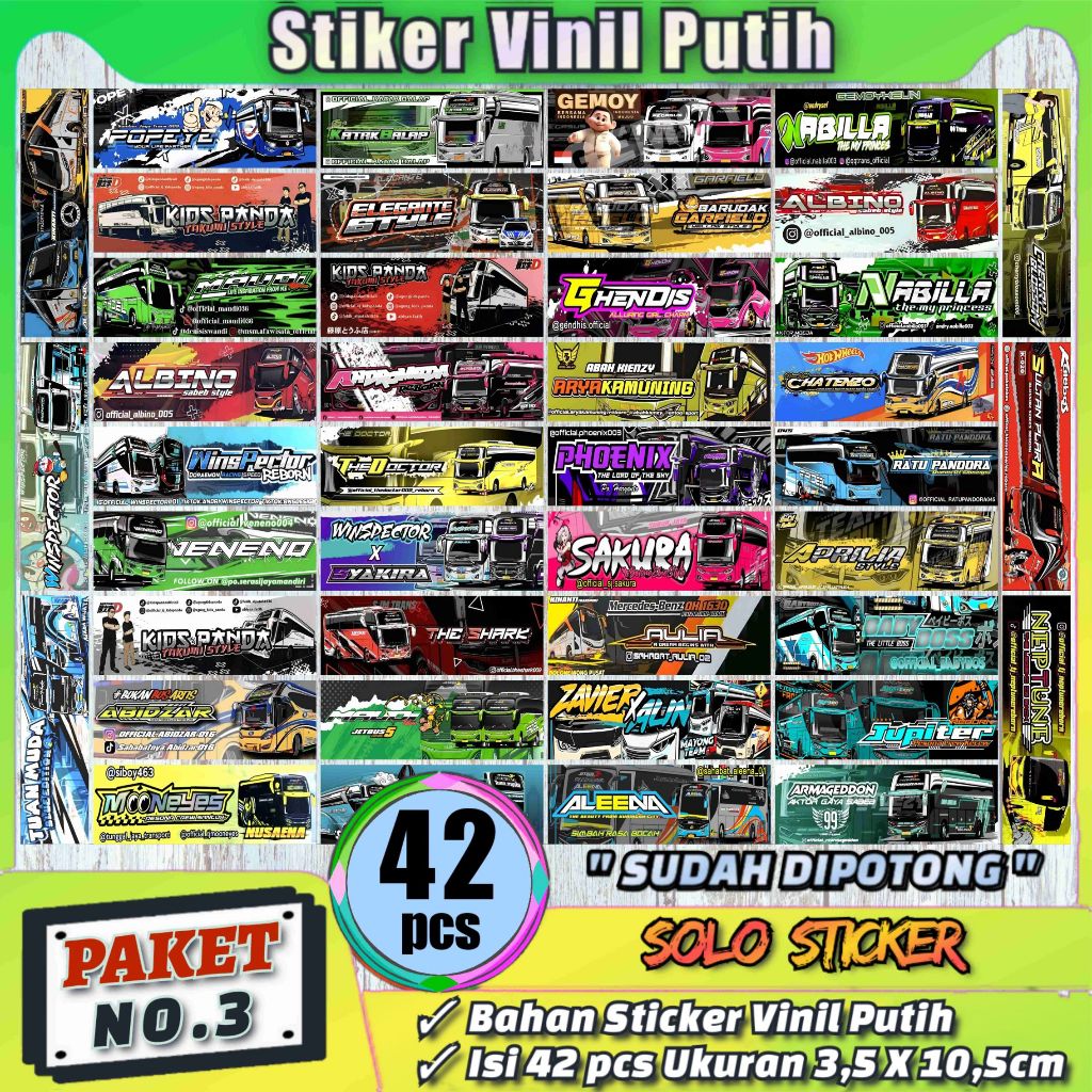 Jual Stiker Bus Panjang Bahan Vinyl Putih Sticker Bis Isi 42pc SUDAH ...