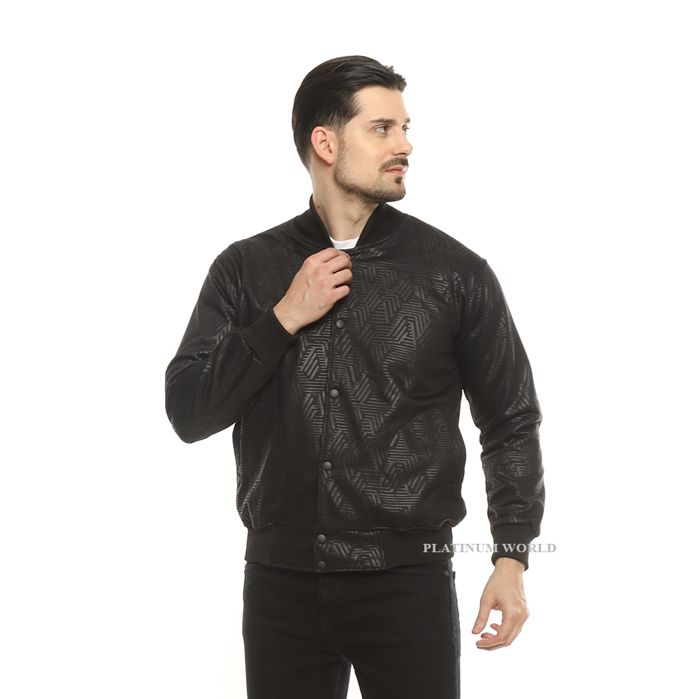 Jual PLATINUM WORLD Jacket Varsity Fleece Emboss GM Black Premium ...