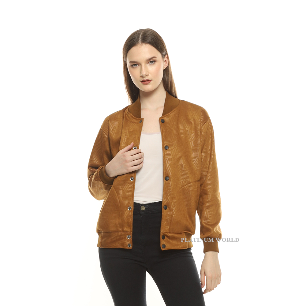 Jual PLATINUM WORLD Jacket Varsity Fleece Emboss Caramel Premium ...
